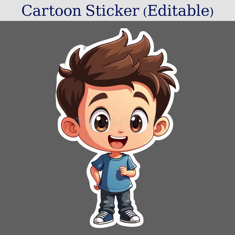 Playful Cartoon Sticker of a Young Boy with a Cheerful Expression. Fun ...