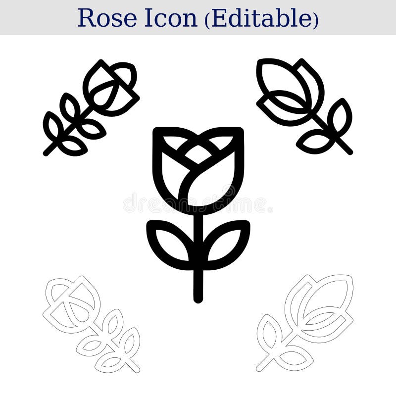 Modern Rose Icons with Minimalist Design. Symmetrical Rose Icon Set in ...