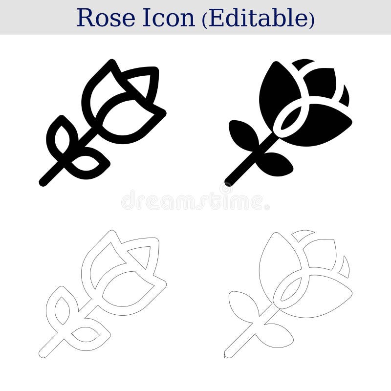 Stylized Rose Icons in Black and White. Minimalistic Rose Illustrations ...
