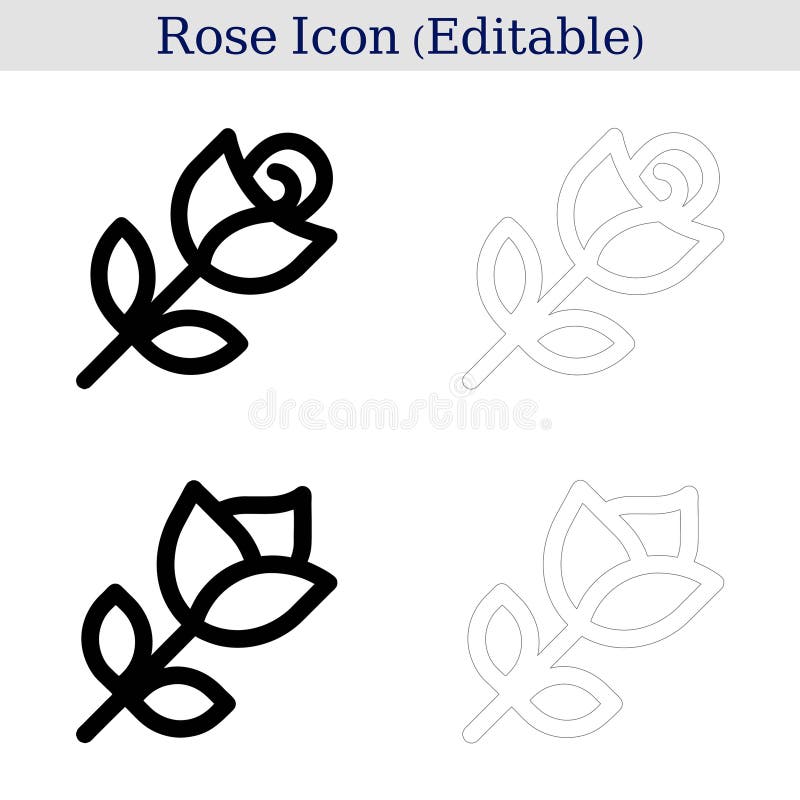 Stylized Rose Designs with Stems and Leaves. Digital Rose Illustrations ...