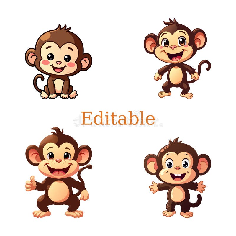 Playful Monkeys Cartoon Illustration. Cute Monkeys with Expressive ...