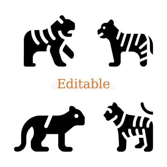 Minimalist Tiger Design in 2x2 Grid with Bold Stripes. Four Unique ...