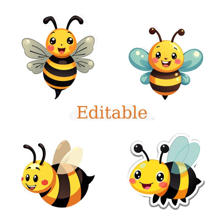 Colorful Cartoon-style Bee Illustrations. Vibrant Bee Collection with ...