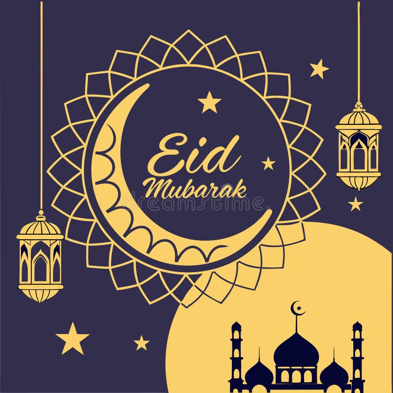 Elegant Eid Mubarak Greeting Card with Golden Calligraphy. Islamic Eid ...