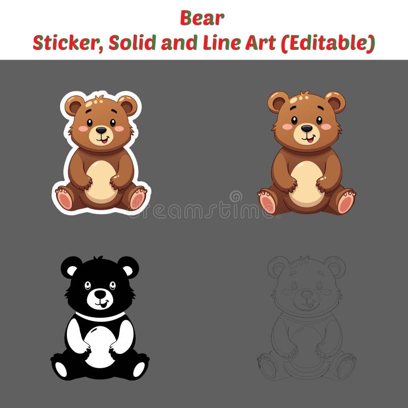 Bear Design for Logo, Icon, Silhouette, Sticker, Cartoon, Solid Color ...