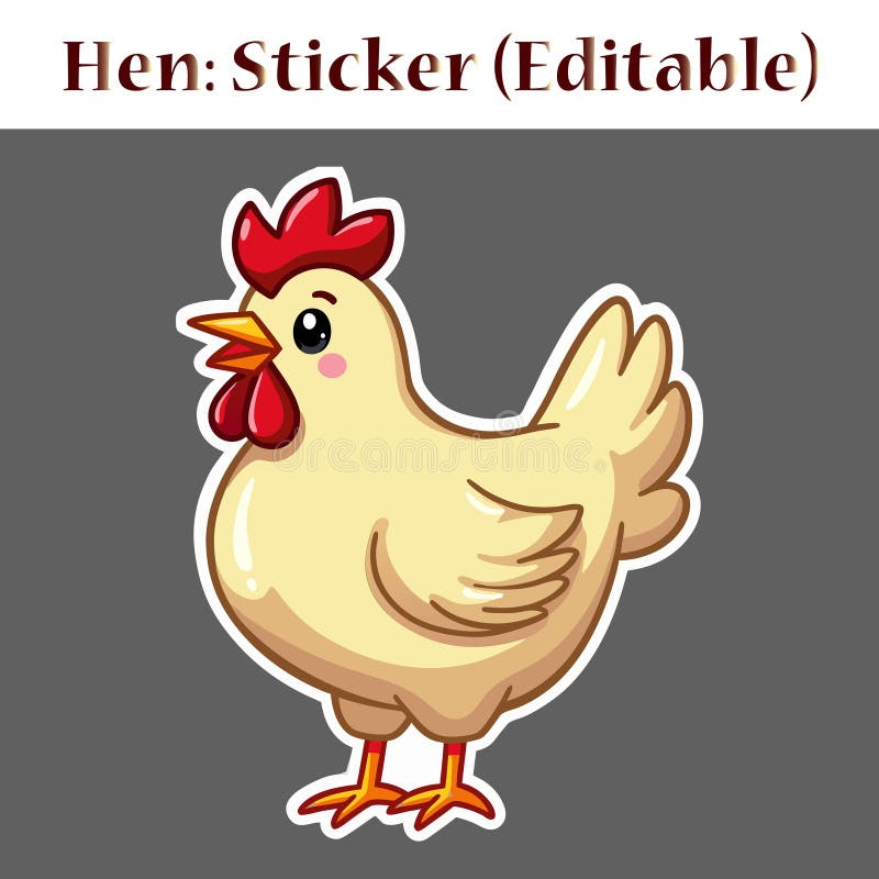 Hen Sticker Design. Digital Sticker of a Light Cream-colored Hen. Side ...