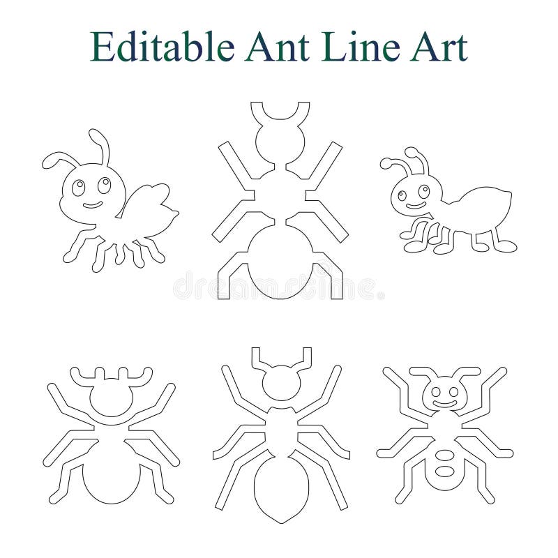 Ant Line Art Illustration for Icon and Logo. Cartoon-style Line Art ...