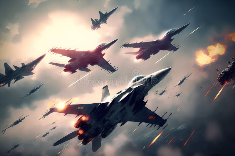 Formation of Destroyer Jets Float in Sky during Aviation Battle. Neural ...