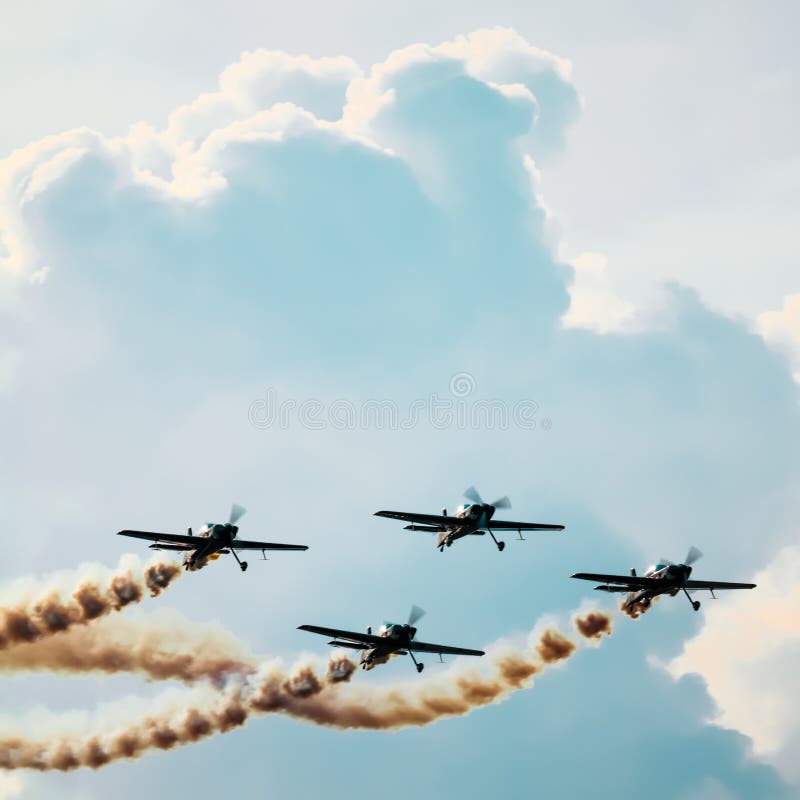 Formation of Four Planes with Smoke on Air Day Stock Image - Image of ...