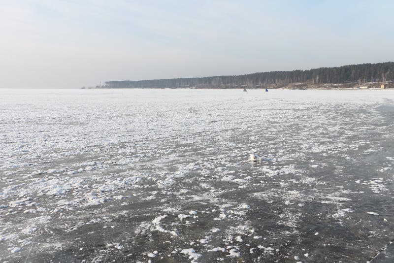 Formation of Ice on the River in the Winter, River Ob, Russia Stock ...