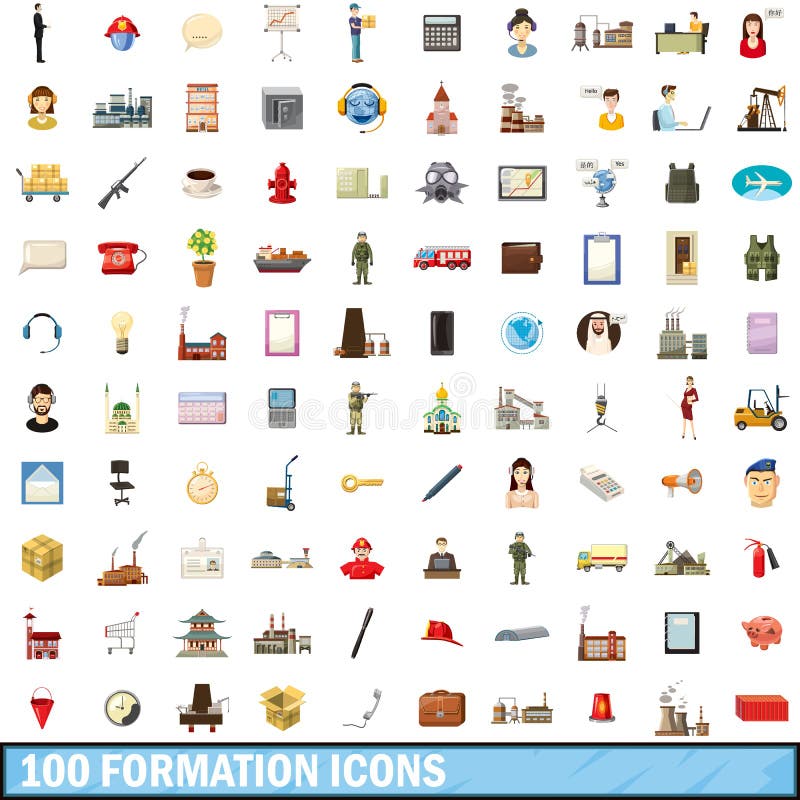 100 Formation Icons Set, Cartoon Style Stock Vector - Illustration of ...