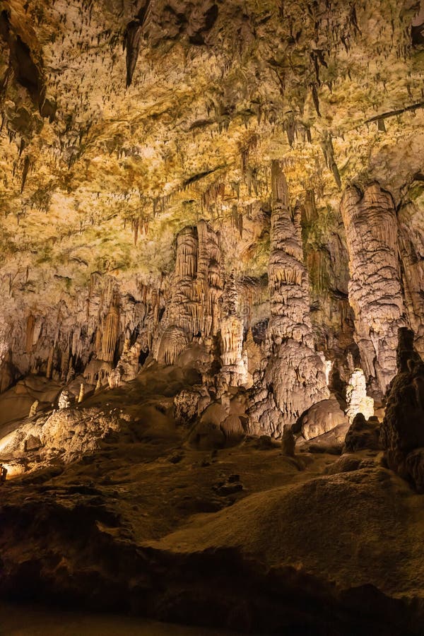 Formation of Large Stalagmites Stock Image - Image of river, interior ...