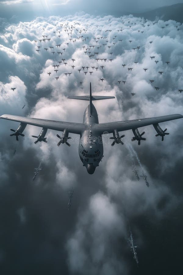 Formation of Military Aircraft Navigating through Dense Clouds during a ...