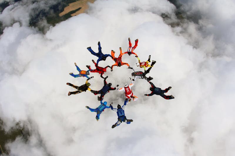 Formation Skydiving Above White Cloud. Stock Image - Image of ...