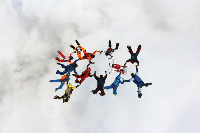Formation Skydiving Above White Cloud. Stock Photo - Image of skydiving ...