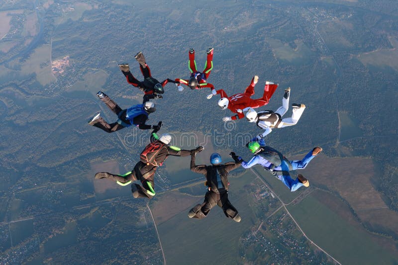 Formation Skydiving. Skydivers are Falling in the Sky. Editorial Image ...