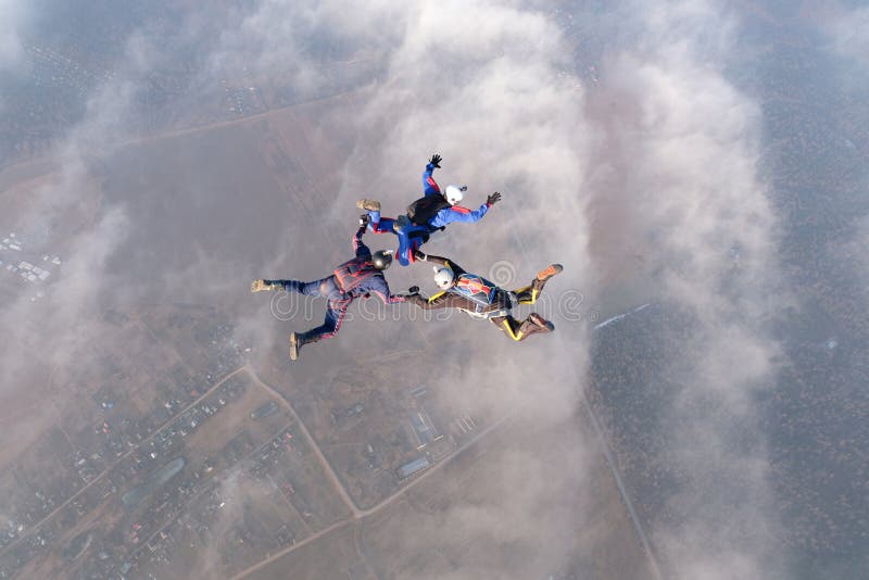Three Skydivers after Existing an Airplane Stock Image - Image of ...