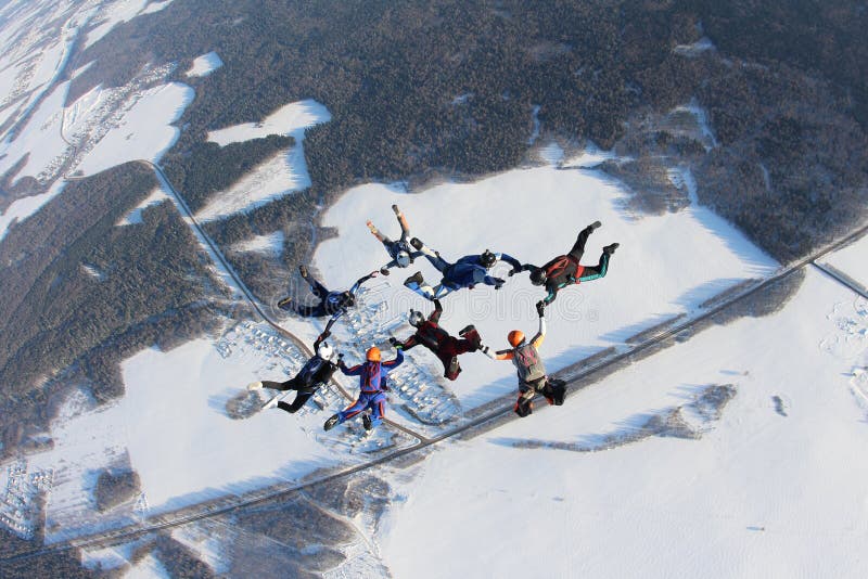 Formation Skydiving. Side View of the Formation Stock Image - Image of ...
