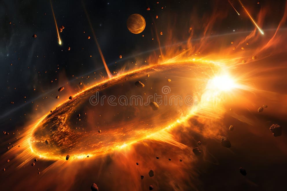 Formation of the Solar System with Glowing Rings and Meteorites Stock ...