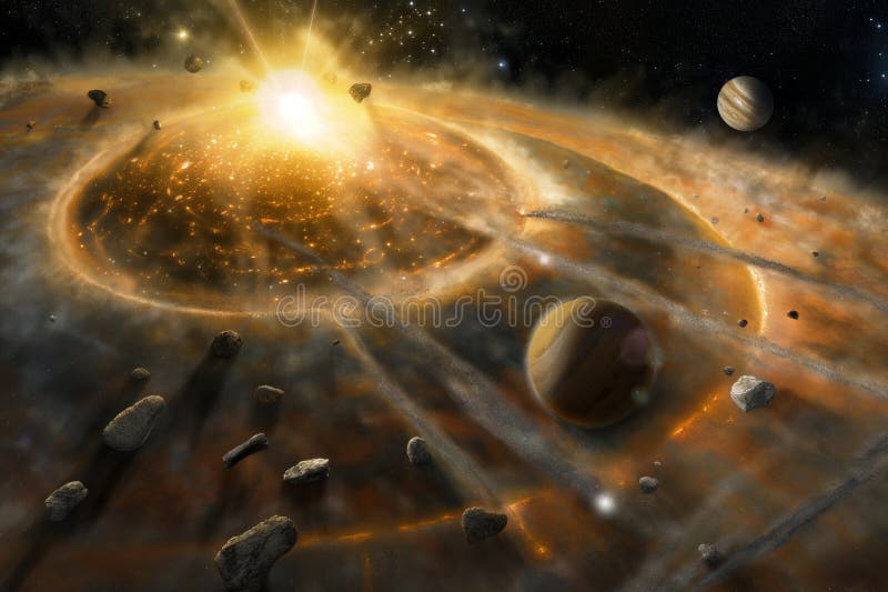 Formation of the Solar System with Planets and Asteroids in Space Stock ...