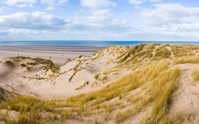 Formby Beach and Sand Dunes Panorama Stock Image - Image of ocean ...
