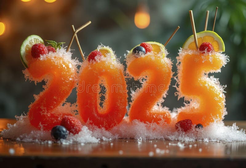 2025 Formed from Crushed Ice Blocks Garnished with Fruit on a Tropical ...