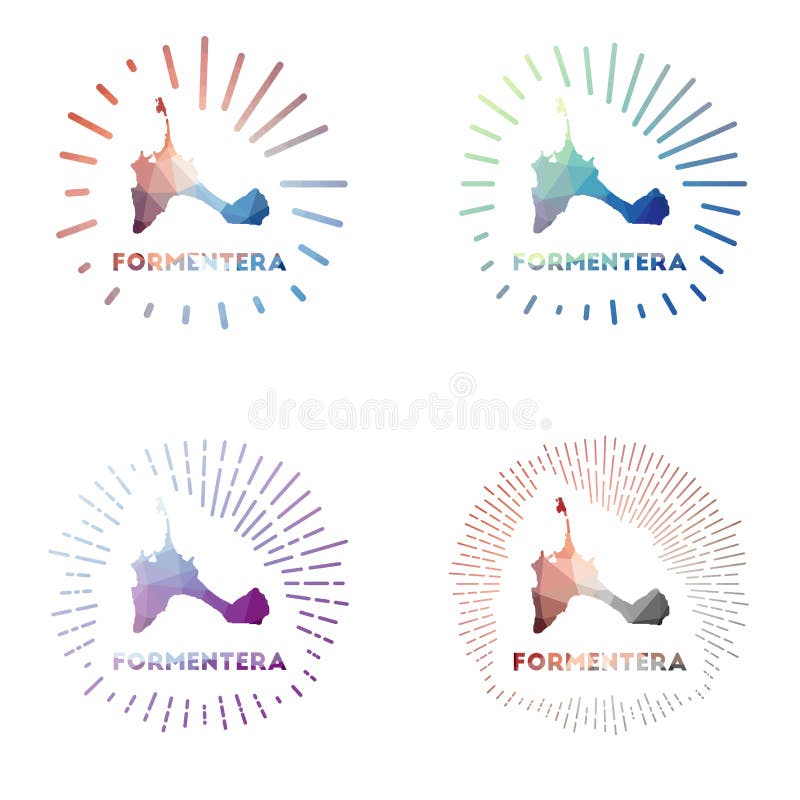 Formentera Low Poly Sunburst Set. Stock Vector - Illustration of ...