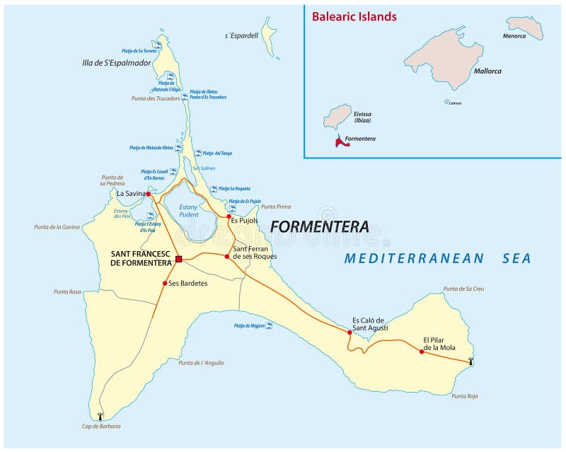 Formentera Road and Beach Vector Map Stock Illustration - Illustration of coun, color: 122007034