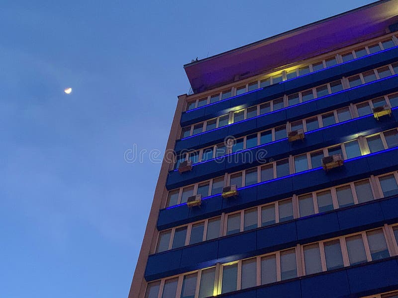 Former Communist Architecture, Blue Lit Office Building, Brutalism ...
