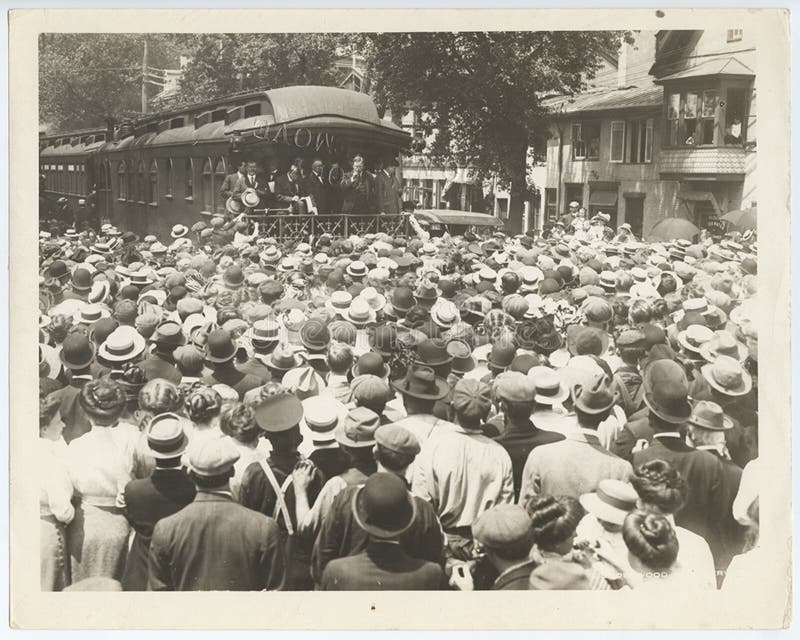 [Former President Theodore Roosevelt Delivering A Speech From A Train ...
