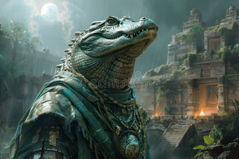 A Formidable Alligator Warrior Standing Guard Over Ancient Artifacts ...