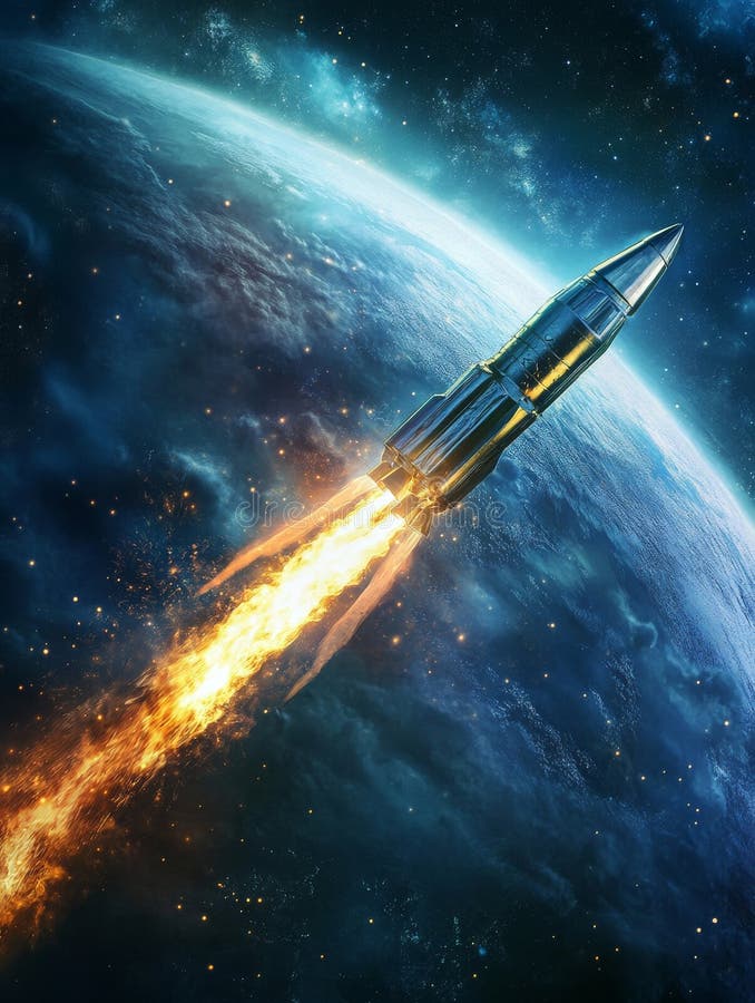 A Formidable Rocket Soars into the Cosmos, Trailing Fire and Smoke ...