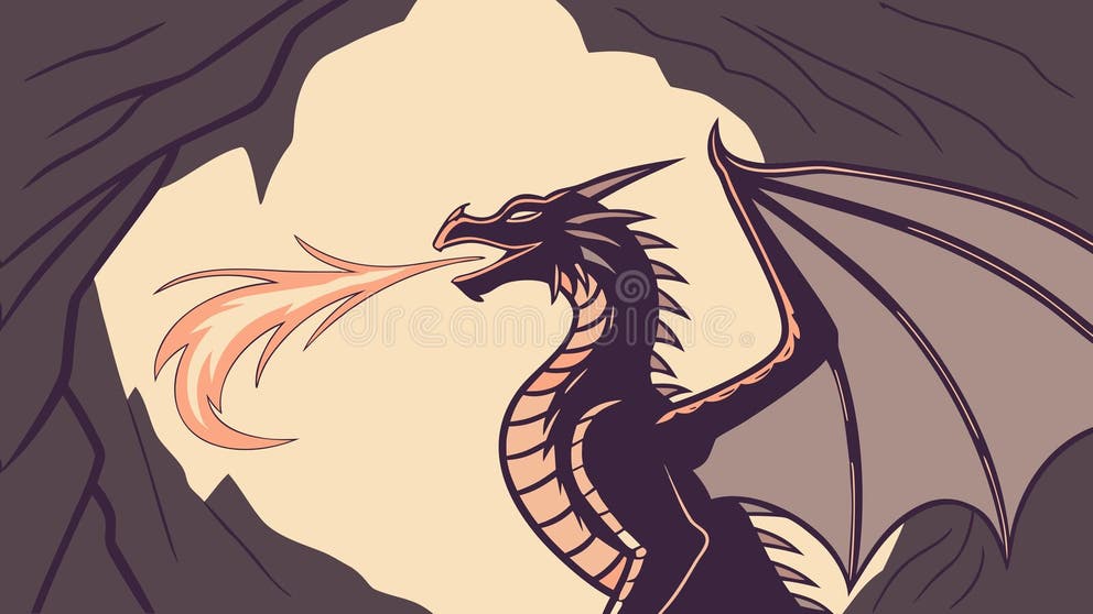 A Powerful Dragon Breathing Fire from within Its Dark Cave Lair Vector ...