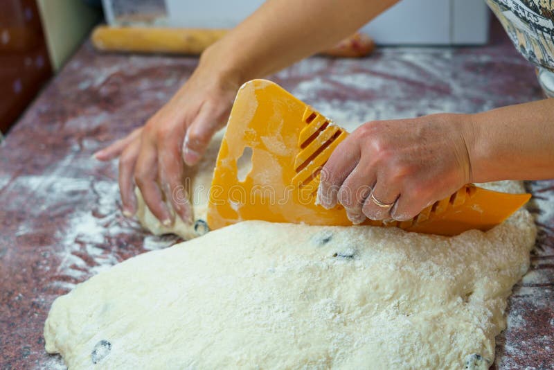Forming Dough for Italian Ciabatta Bread. Home Baked Bread Stock Photo ...