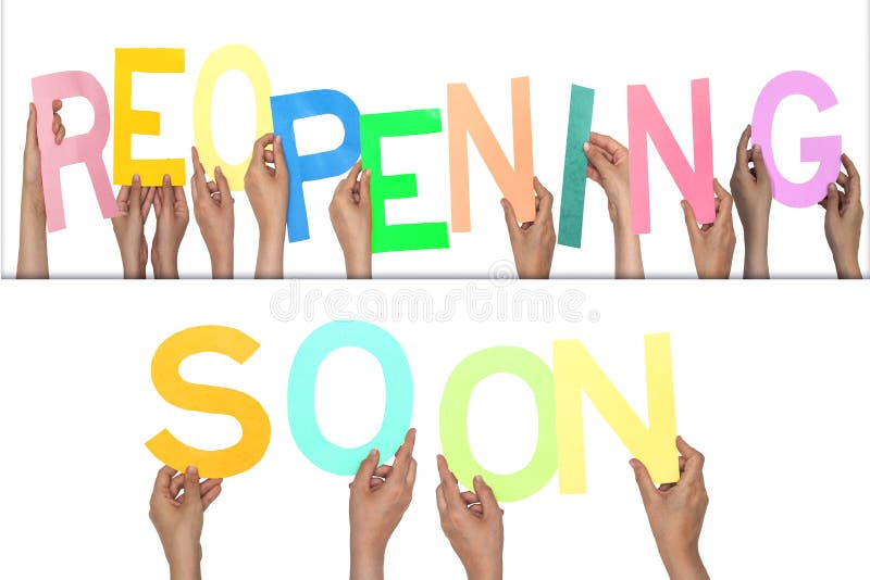 Forming Reopening Soon Concept with People Holding Colorful Alphabets ...