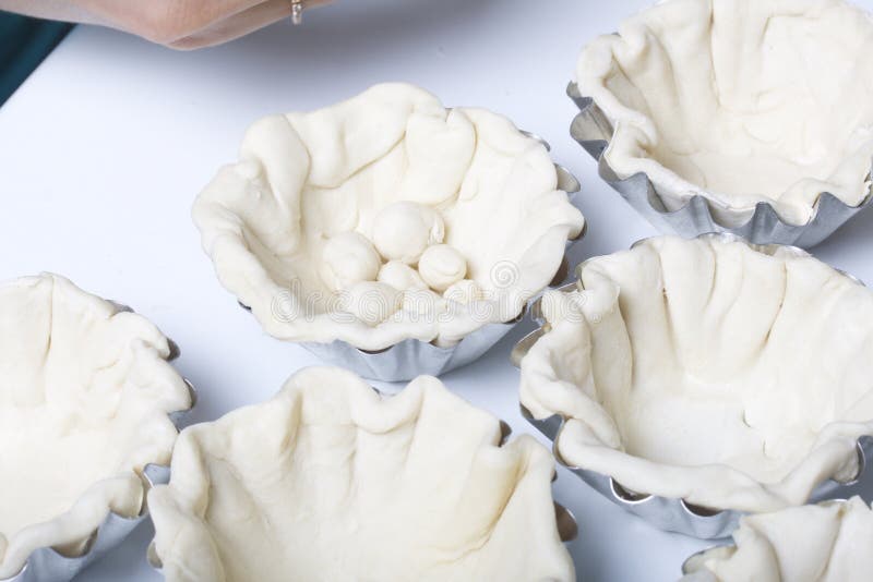 Forms for Baking are Filled with a Dough for Baking the Base for the ...