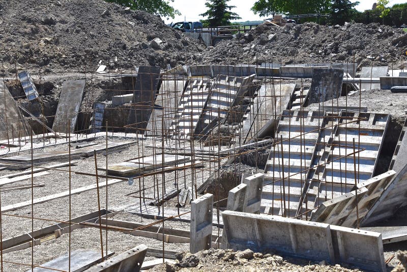 Placing Forms and Rebar To Create a House Foundation, Stock Photo ...