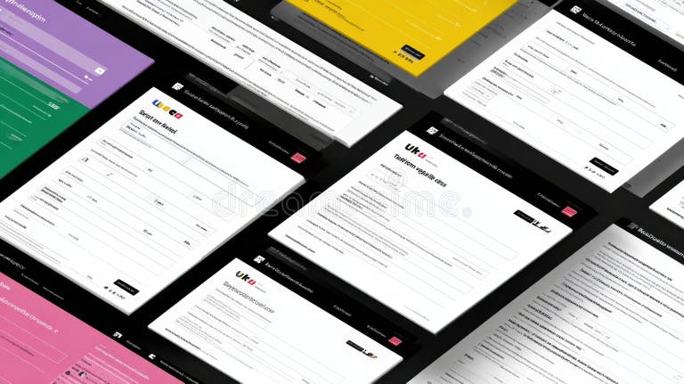 Forms and Templates Displayed on Various Colored Backgrounds Showcasing ...