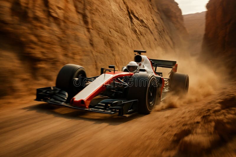 Formula 1 Car Defies Gravity on Canyon Wall Stock Illustration ...