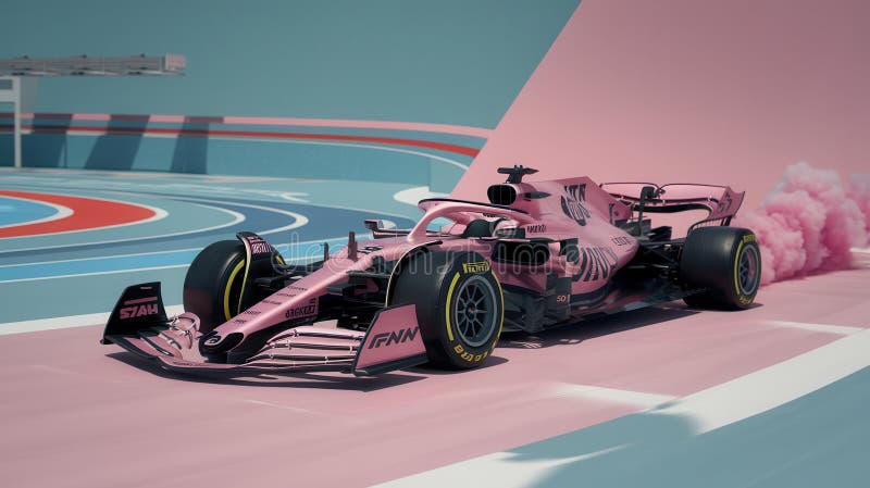Formula 1 Car with Pink and White Livery on Track with Tire Smoke Stock ...