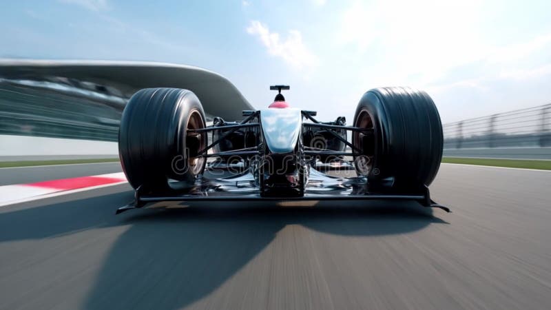 Formula 1 Car Charges Forward on Racetrack in Cinematic Low-angle Slow ...