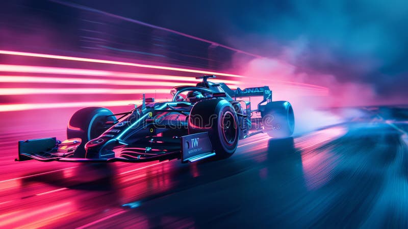 Formula 1 Car Racing at Night Stock Illustration - Illustration of ...
