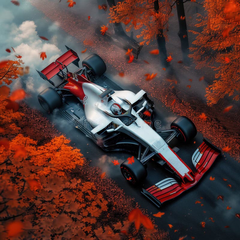 Formula 1, Car Rushes Along a Highway in the Forest Stock Illustration ...