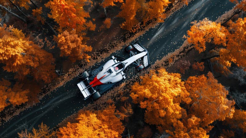 Formula 1, Car Rushes Along a Highway in the Forest Stock Illustration ...