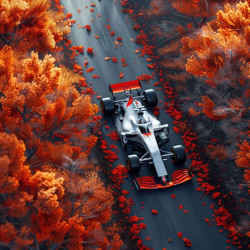 Formula 1, Car Rushes Along a Highway in the Forest Stock Illustration ...