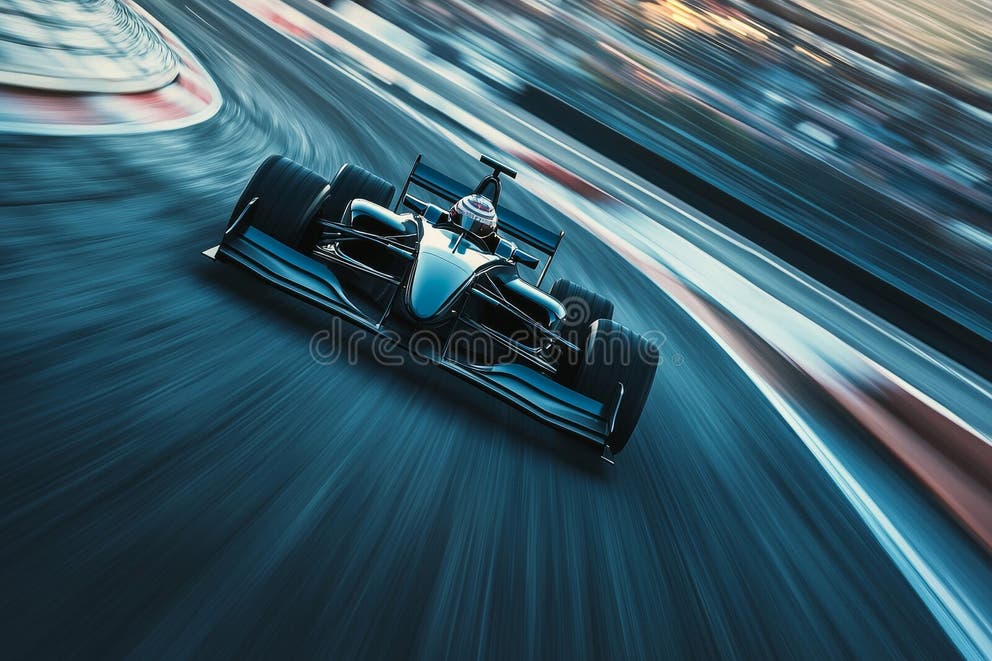 Formula 1 Car Speeding Around a Bend on a Track. Generative AI. Stock ...