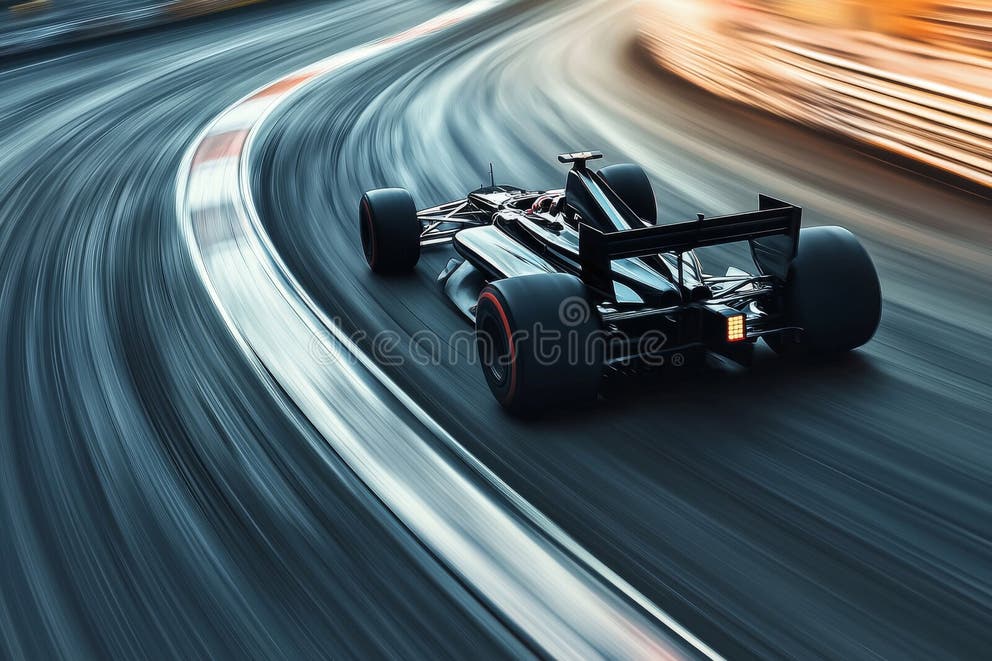 Formula 1 Car Speeding Around a Bend on a Track. Generative AI. Stock ...