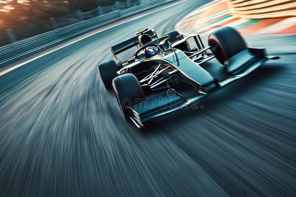 Formula 1 Car Speeding Around a Bend on a Track. Generative AI. Stock ...
