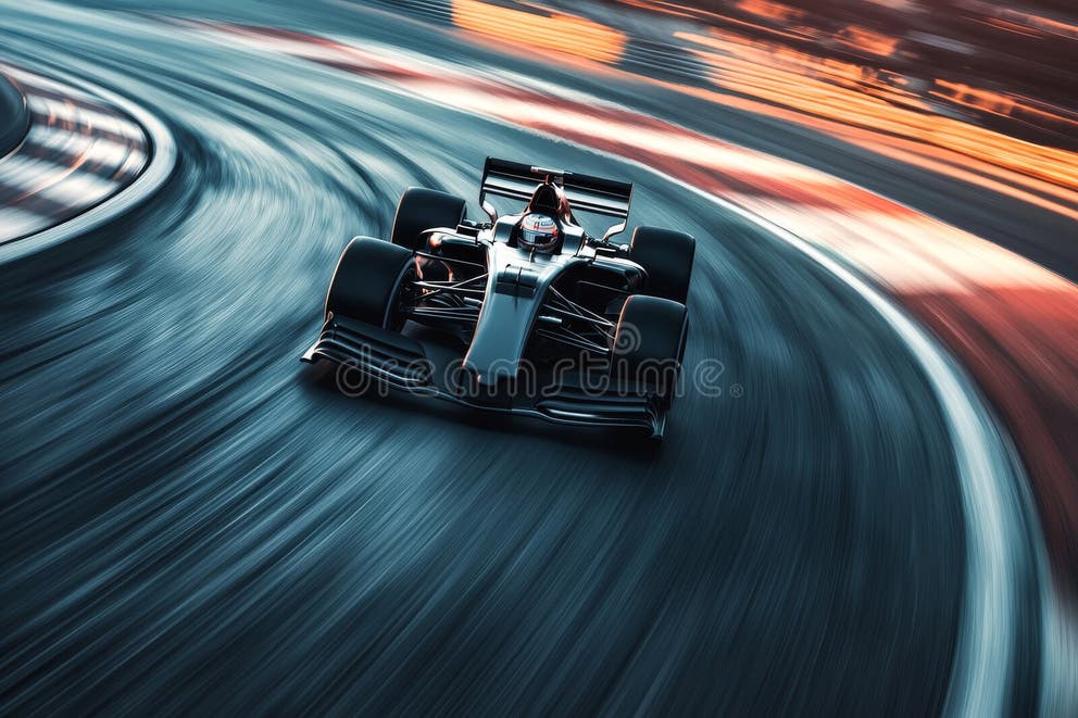 Formula 1 Car Speeding Around a Bend on a Track. Generative AI. Stock ...