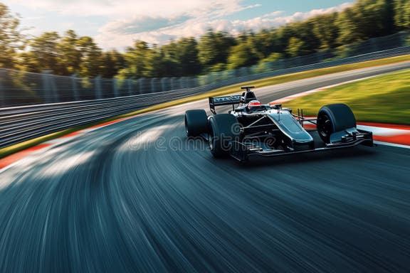 Formula 1 Car Speeding Around a Bend on a Track. Generative AI. Stock ...